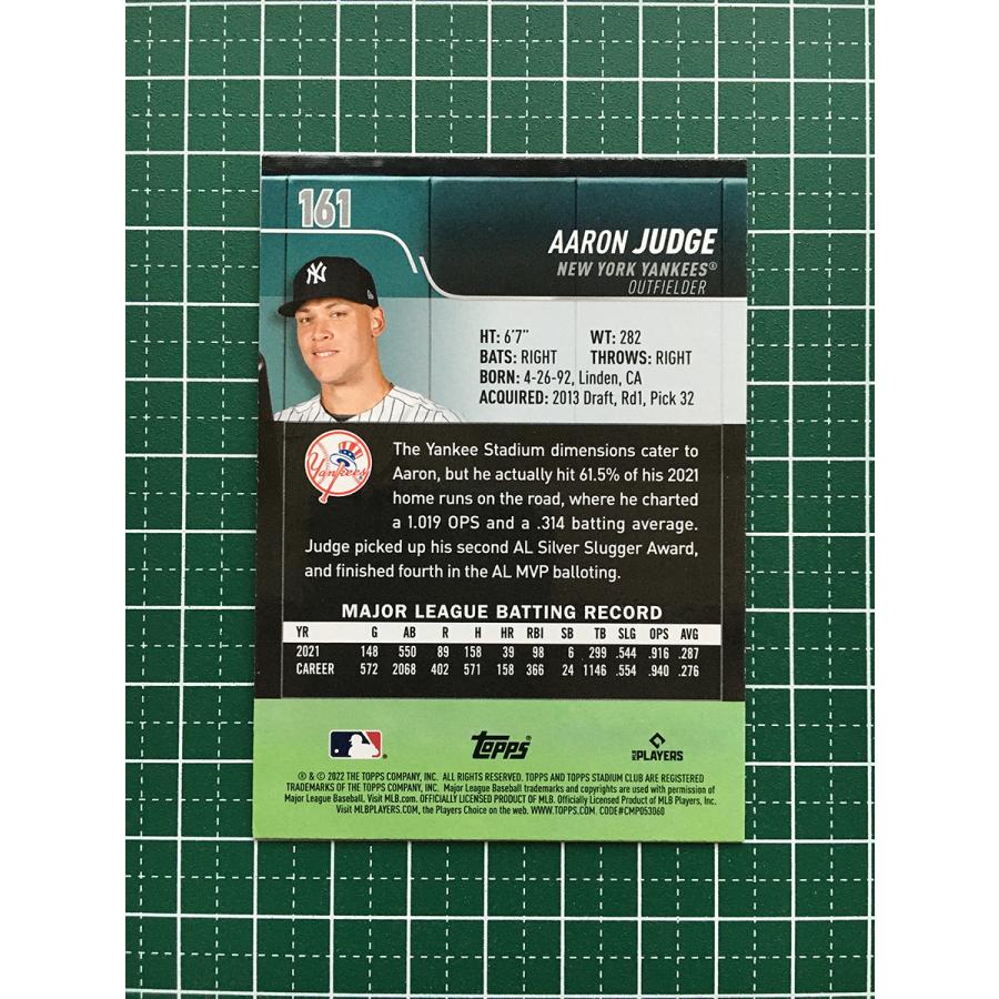 ★TOPPS MLB 2022 STADIUM CLUB #161 AARON JUDGE[NEW YORK YANKEES]ベースカード「BASE」★ :2022-MLB-STADIUM ...