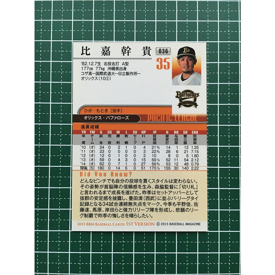 ★BBM 2015 1st バージョン #036 比嘉幹貴[オリックス・バファローズ]レギュラーカード★ : カードショップ テソーロ ヤフー店 - 通販 - Yahoo!ショッピング
