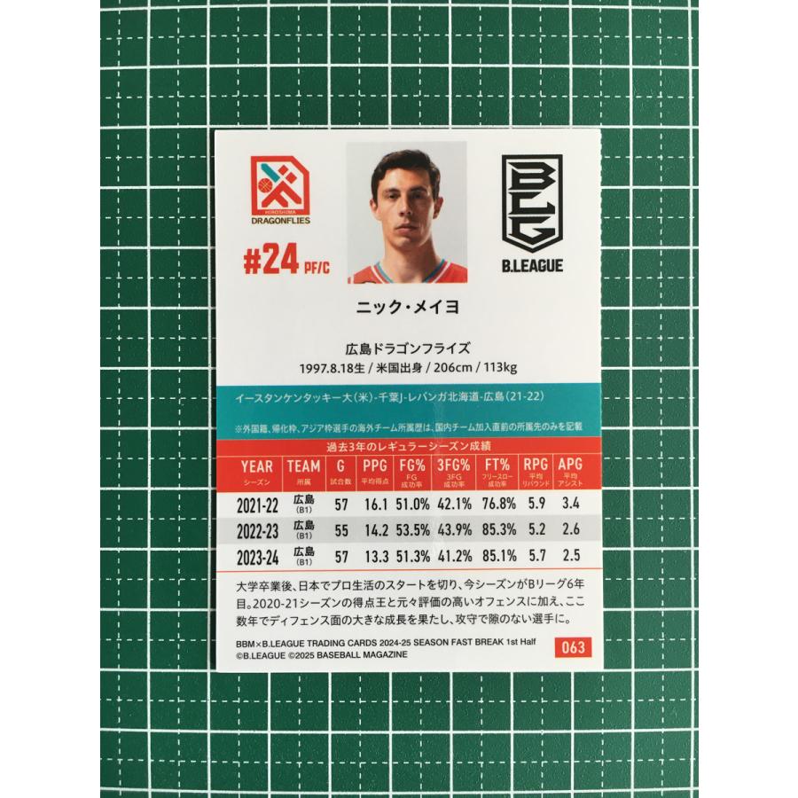 ★BBM B.LEAGUE 2024-25 FAST BREAK 1st HALF #063 ニック・メイヨ[広島ドラゴンフライズ]レギュラーカード キラパラレル版★ : カードショップ テ ...