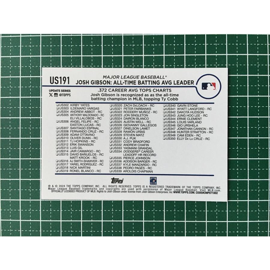★TOPPS MLB 2024 UPDATE #US191 ALL-TIME BATTING AVG LEADER／JOSH GIBSON ...