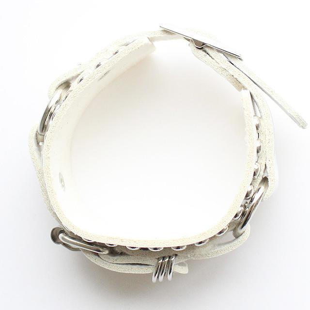 ブレスレット メンズ レディース スタッズ バングル ホワイト 白 レザー 本革 皮革 ロック パンク シンプル モード系 アクセサリー ...