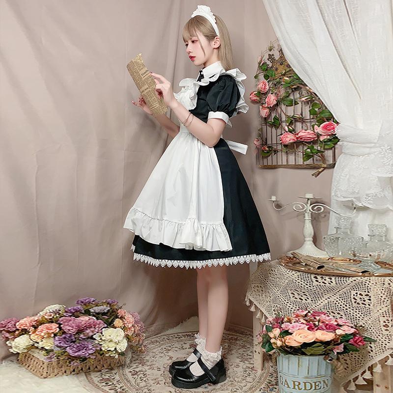 即納 メイド服 高品質 エプロン ロリータ クラシック 膝丈 即納 メイド服 高品質 エプロン ロリータ クラシック 膝丈