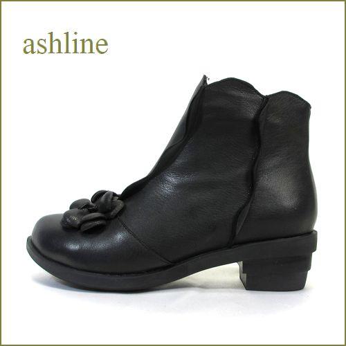 ashline アシュライン as11bl ブラック 【可愛いお花とフラワーカット・・・ashline・・ アイロントゥのショートブーツ ...