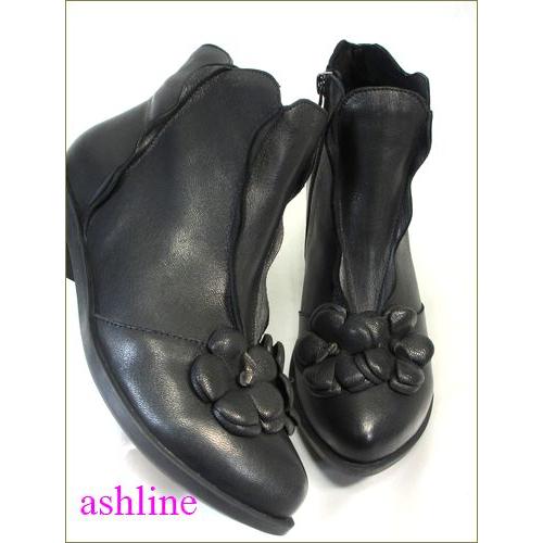 ashline アシュライン as11bl ブラック 【可愛いお花とフラワーカット・・・ashline・・ アイロントゥのショートブーツ ...