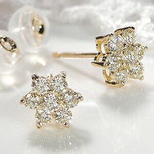 K18YG 0.4ct フラワー ダイヤモンド ピアス ダイヤ 18金 k18 K18YG 0.4ct フラワー ダイヤモンド ピアス ダイヤ 18金 k18