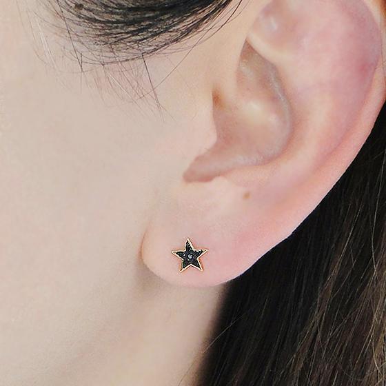 K18 WG YG ブラックダイヤモンド ピアス 送料無料 ゴールド 18金 18k 漆黒 ブラックダイヤ 星 スター パワーストーン ブラックダイア 黒 ブラック AL-0556 ...