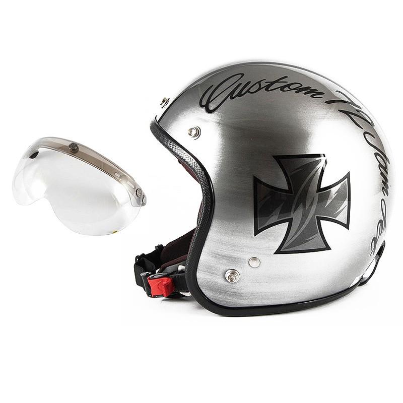 72JAM ジェットヘルメット&シールドセット IRON CROSS - シルバー フリーサイズ:57-60cm未満 +開閉式シールド APS-03 : ハンドルキング - 通販 ...