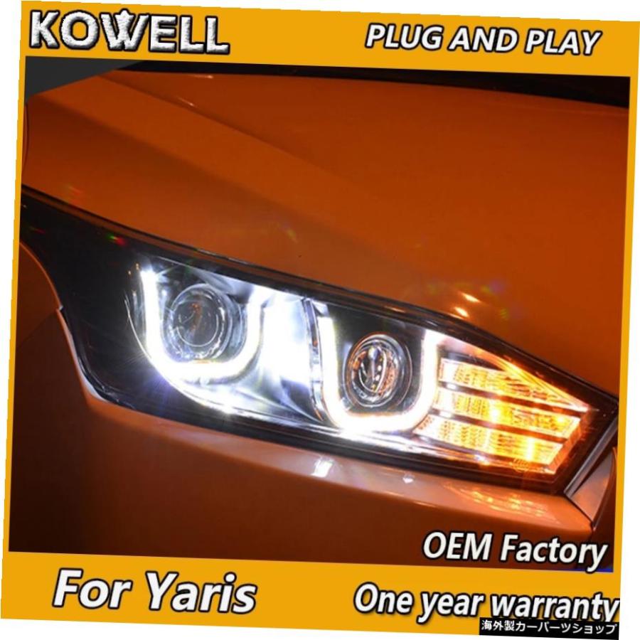 トヨタヤリスヘッドライト用KOWELLカースタイリング2014-2016新しいヤリスLEDヘッドライトDRLバイキセノンレンズハイロービーム ...