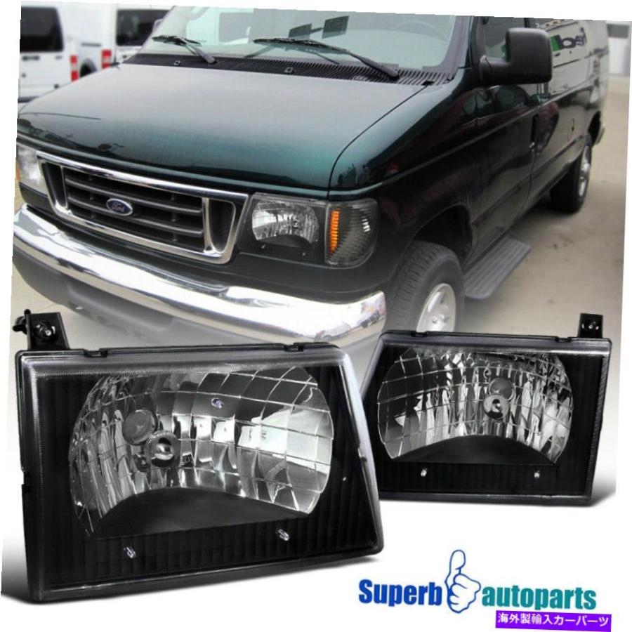 USヘッドライト 1992年から2006年のFord E150 E350 E450 Econoline Van Headlights Lamples Black For 1992-2006 ...