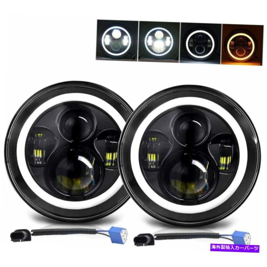 USヘッドライト トヨタFJ CRUISER 7「インチラウンドLEDヘッドライトAmber Halo Ring Lights DRL For ...