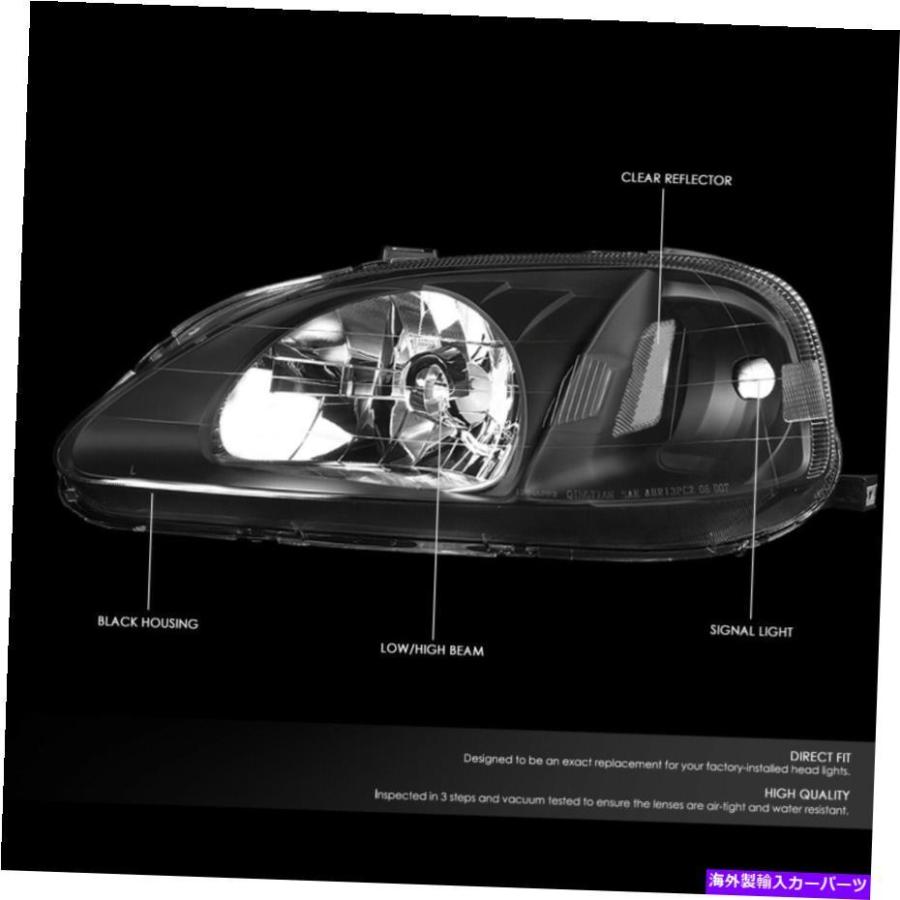 USヘッドライト 2ピースブラックタイプRルックヘッドライト+ファンLED HIDキット99-00ホンダシビックEK / EJ 2PCS ...