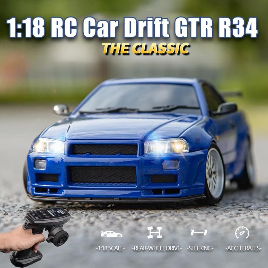 HJLXMF RC Drift Car GTR R34 1/18 Alloy Electric Remote Control C 並行輸入品 ...