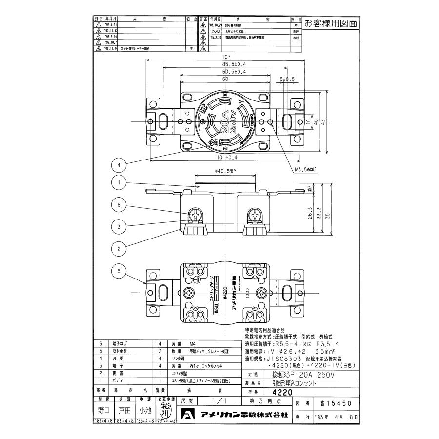 アメリカン電機 アメリカン電機 接地形3P 20A 250V 引掛形埋込コンセント 白 4220-IV : オールライト Yahoo!店 ...