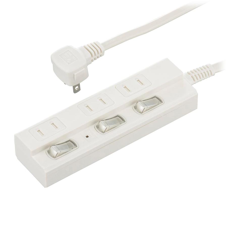 OHM オーム電機 雷ガード付節電タップ(コンセント3個口/3m/LEDランプ付個別スイッチ/L型プラグ/本体色ホワイト) HS-TPK33W-22 (00-1570) : オールライト ...