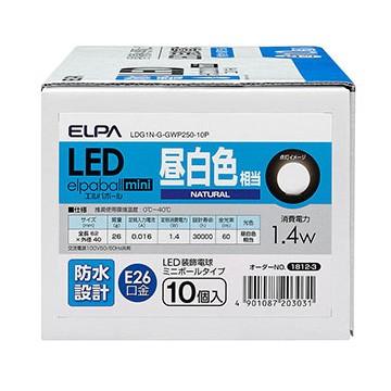 ELPA エルパボール LED電球 ミニボールタイプ サイン球 直径40mm(G40) 1.4W 昼白色相当 E26口金 防水設計 [10個入り] LDG1N-G-GWP250-10P ...