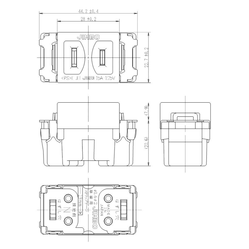 神保電器 NKシリーズ配線器具 シングルコンセント(埋込コンセント) シボ加工品 2P 15A 125V ソリッドグレー NKC-5 SG ※受注生産品 : オールライト Yahoo!店 ...