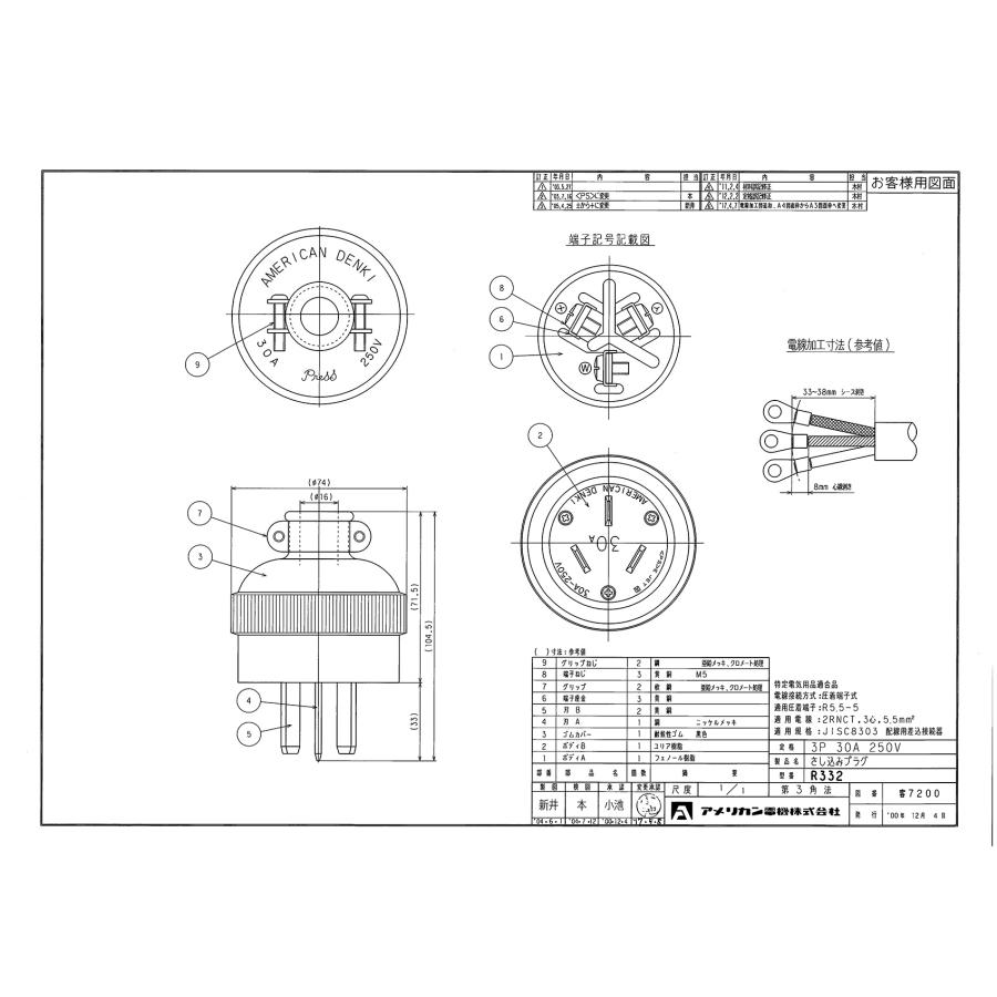 アメリカン電機 アメリカン電機 3P 30A 250V プラグ (ゴムカバー) R332 : オールライト Yahoo!店 - 通販 ...