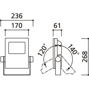 ODELIC ODELIC LEDエクステリアスポットライト スクエアライト 水銀灯100W相当 屋外用 拡散 防雨型 ブラック 電球色 LED一体型 XG454042 : オールライト ...