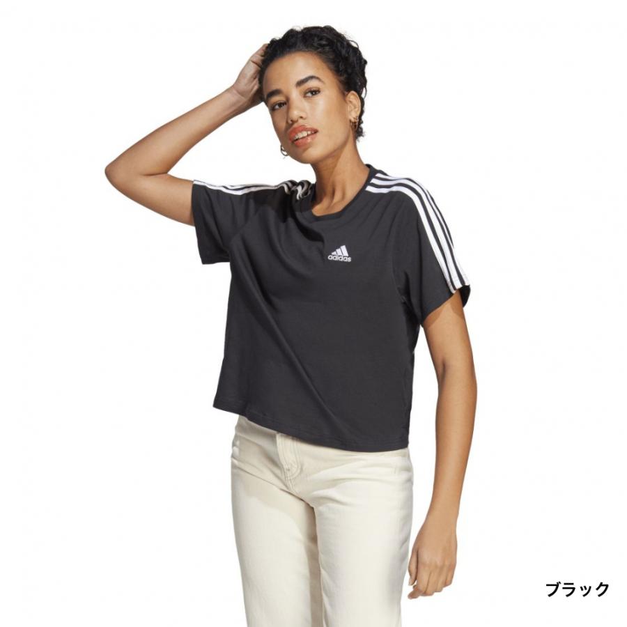 adidas（アディダス） レディース 半袖 Tシャツ エッセンシャルズ スリーストライプス シングル ジャージー クロップトップ ENK78 ...