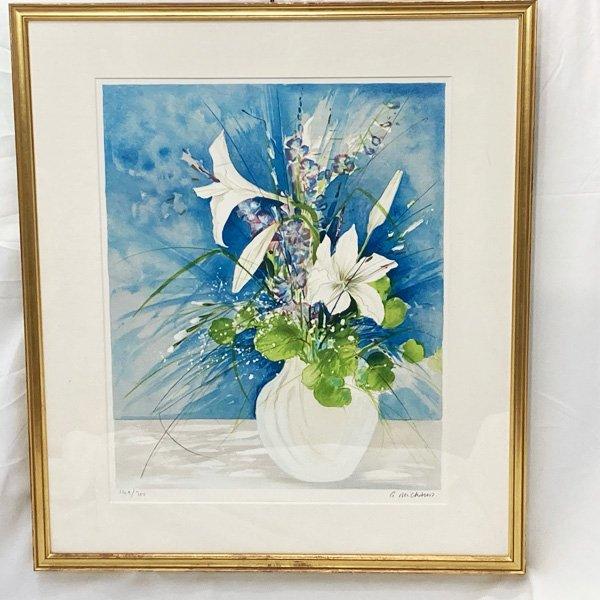 Gilbert Michaud ジルベール・ミショー ユリのブーケ リトグラフ 149/200 エディション 額装 版画 HJ-0034 ...