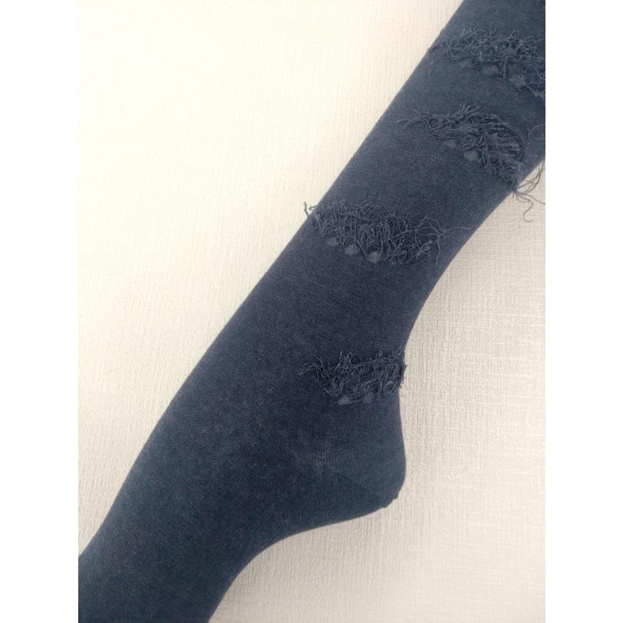 レディース タイツ ダメージ風 春夏 秋冬 美脚 綿混素材 ML ネイビー : little joy maker - 通販 - Yahoo!ショッピング