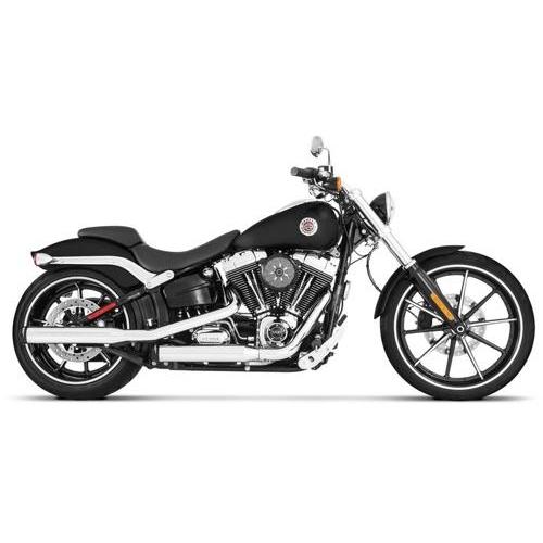 Harley Davidson RINEHART ソフテイル 3インチ スリップオンマフラー クローム/SCALLOPEDブラックエンド/2007〜17年FXST、FLST、FXCW、FXSB ...