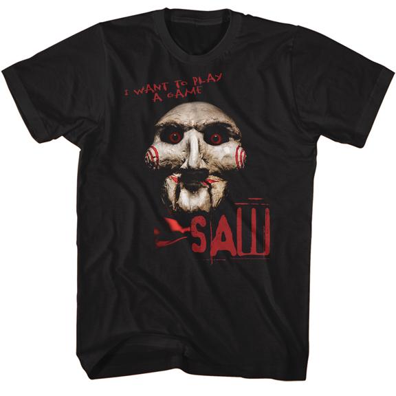 ソウ 海外オフィシャルライセンス Tシャツ メンズ ブラック SAW I WANT TO PLAY A GAME OFFICIAL MOVIE ...