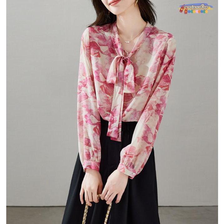 ブラウス レディース シャツ 長袖 花柄 フリル リボン フェミニン お呼ばれ 結婚式 通勤 OL 前開き 春秋冬 : fghfd0815 ...