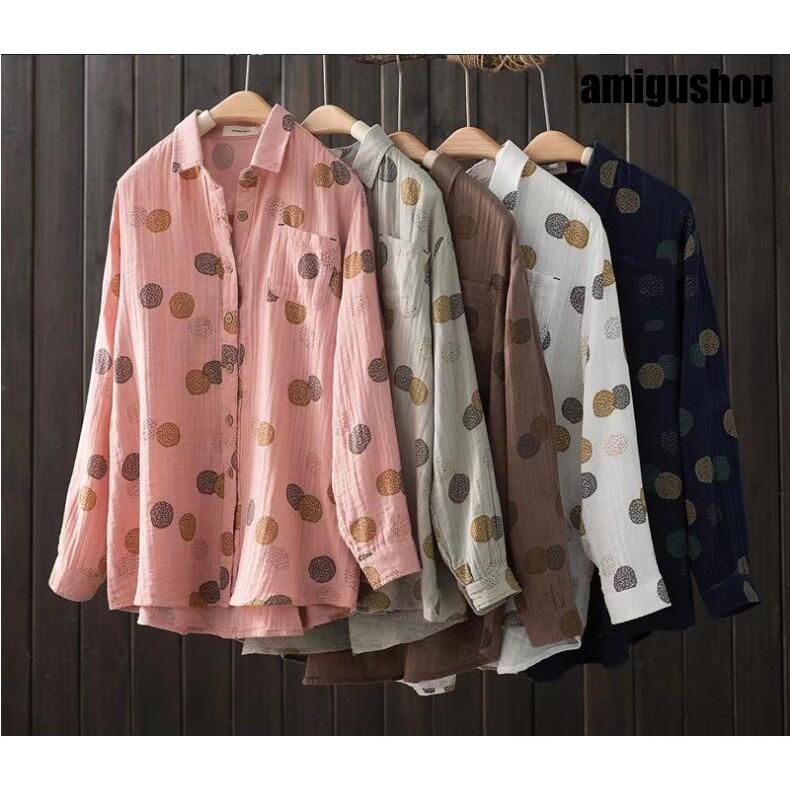 シャツ ブラウス 長袖 綿麻 ドット柄 水玉 前開き 羽織 フェミニン レディース 春夏 : アミグshop - 通販 - Yahoo!ショッピング