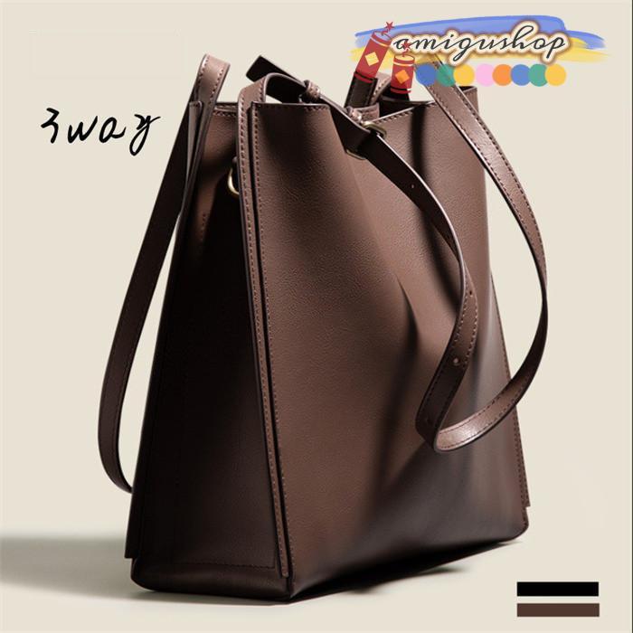 レディース ショルダーバッグ 3WAY トートバッグ 牛革 A4サイズ対応 ブラウン シンプル 合わせやすい 40代30代 bag : アミグshop - 通販 - Yahoo!ショッピング