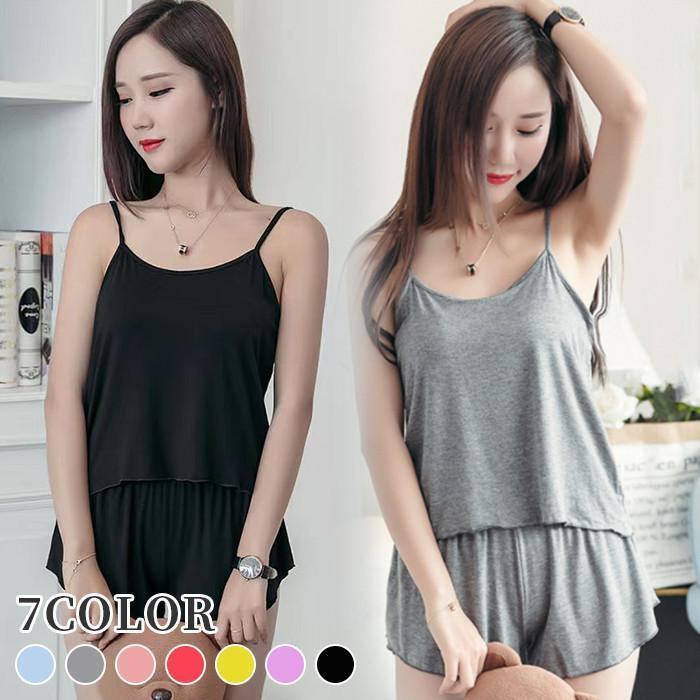 ルームウェア 部屋着 夏用 レディース 上下セット 薄手 キャミソール ショートパンツ 無地 : アミグshop - 通販 - Yahoo!ショッピング