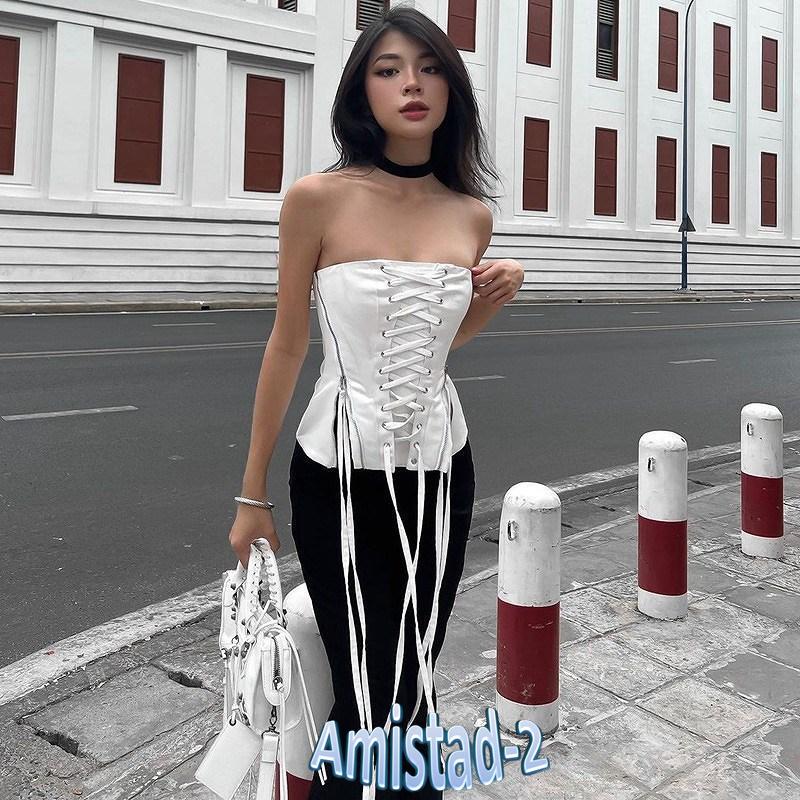 チューブトップ レースアップ レディース 無地 ベアトップ サイドジッパー スリムラップチェスト トップス :h3po4-240531-A-36:AMISTAD - 通販 - Yahoo!ショッピング