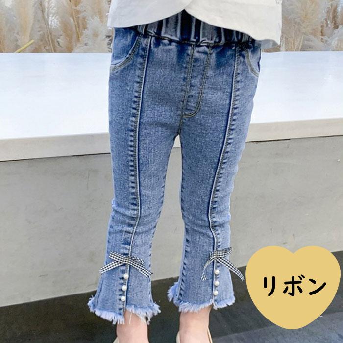 長ズボン ロングパンツ デニム ジーパン ジーンズ カジュアルパンツ ボトムス 子供服 キッズ ジュニア 女の子 リボン 通園 オシャレ : amograto - 通販 - Yahoo!ショッピング
