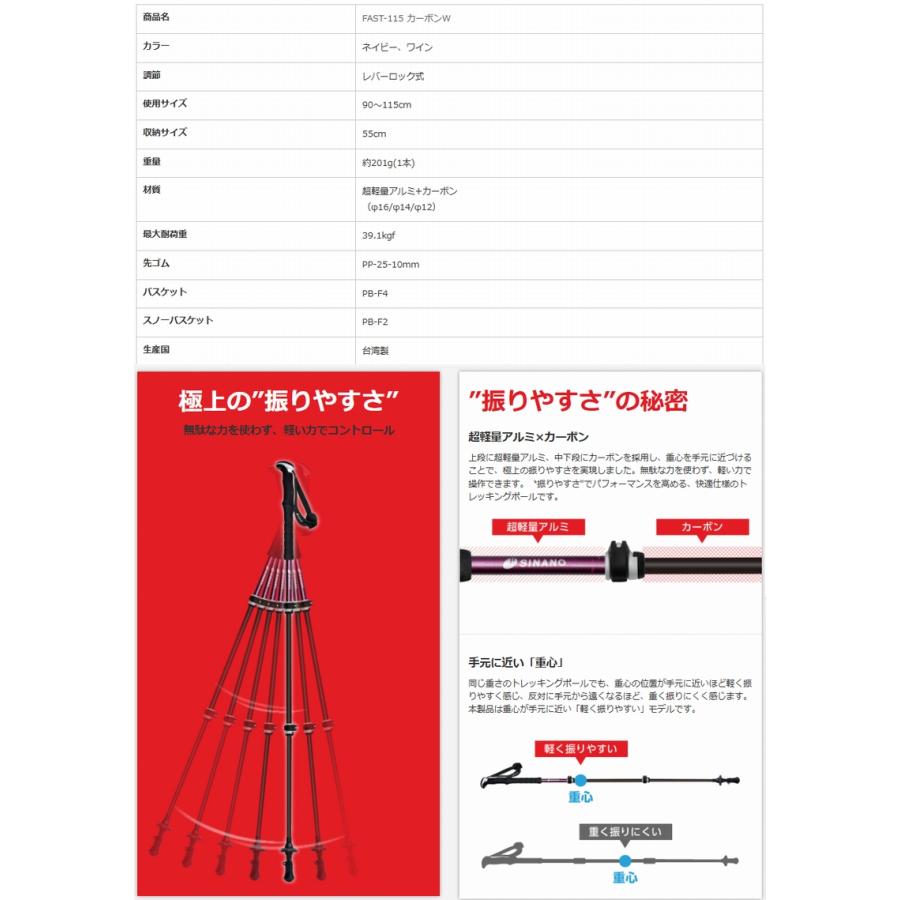 SINANO シナノ トレッキング FAST-115 カーボンW 90-115cm ネイビー 2本組 登山 伸縮ポール : オールマウンテンスポーツDoing - 通販 - Yahoo!ショッピング