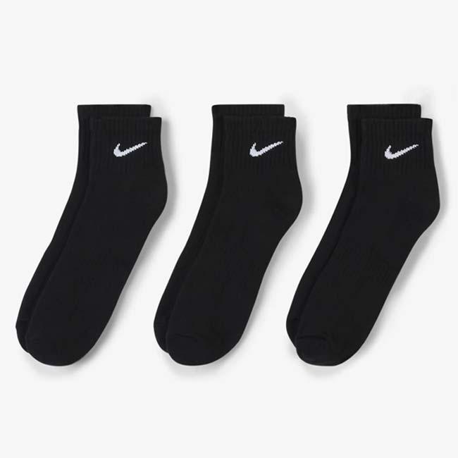 NIKE（ナイキ） 同色3足組 ユニセックス エブリデイ クッション クウォーター アンクル丈 ソックス 3P SX7667-010 ブラック ...