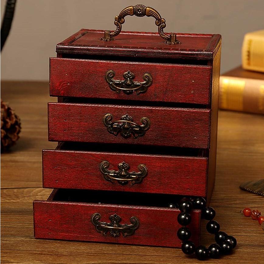 ジュエリーボックス アクセサリー ケース 木製 チェスト 小物入れ 宝石箱 収納箱 ミニチェスト 宝箱 ビンテージ加工 アンティーク調 Anberotta AT5 (タイプA) : a530 ...