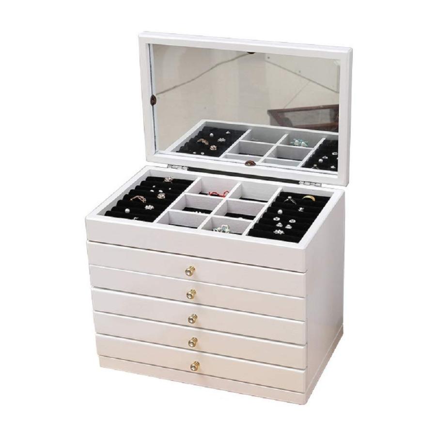 ジュエリーボックス コスメ メイク ボックス チェスト アクセサリー 小物入れ ケース 収納 宝石箱 収納箱 ミラー 鏡付き 宝箱 Anberotta AT18 (ホワイト ...