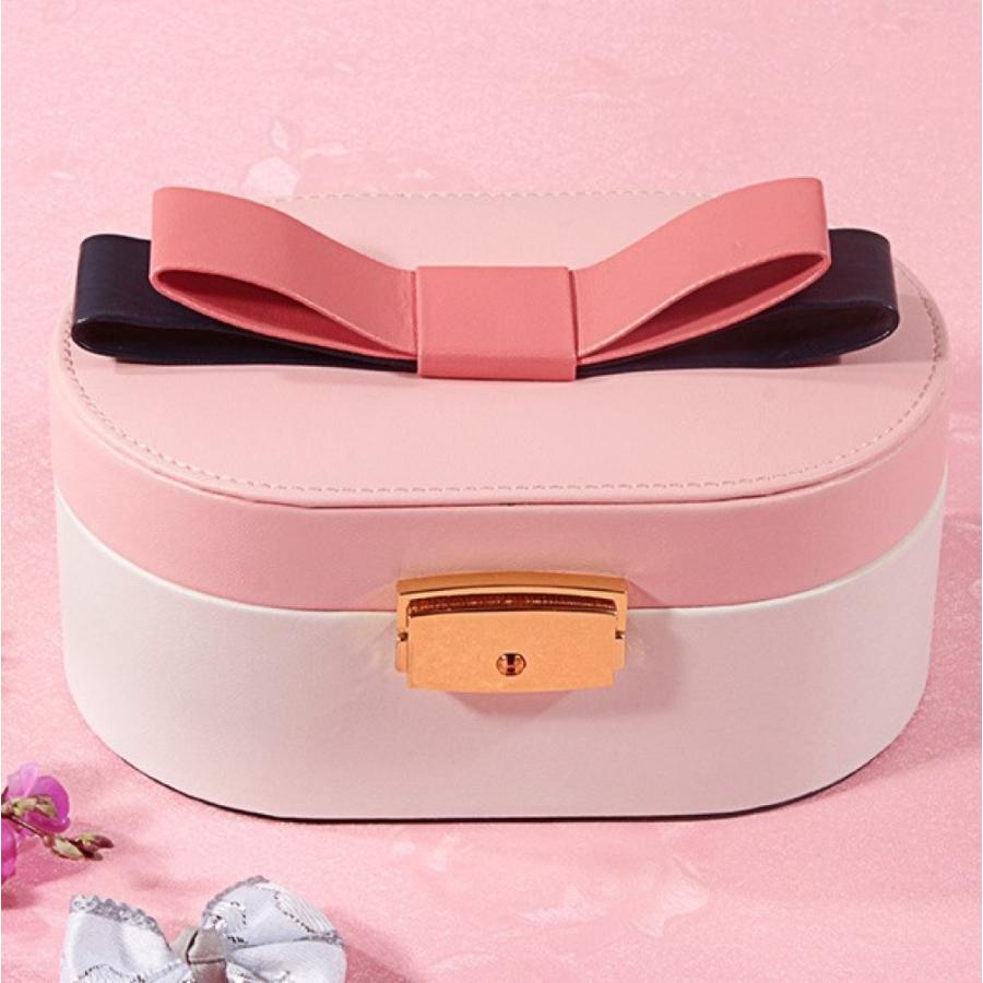 ジュエリーボックス コスメ メイク ボックス アクセサリー ケース ポーチ 小物入れ 宝石箱 収納箱 宝箱 ネックレス 鏡付き Anberotta AT27 (ホワイト・ ピンク ...