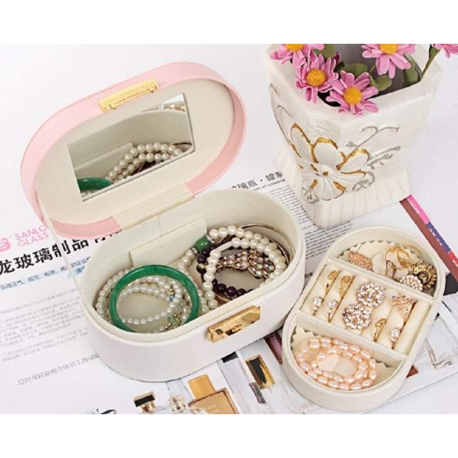 ジュエリーボックス コスメ メイク ボックス アクセサリー ケース ポーチ 小物入れ 宝石箱 収納箱 宝箱 ネックレス 鏡付き Anberotta AT27 (ホワイト・ ピンク ...