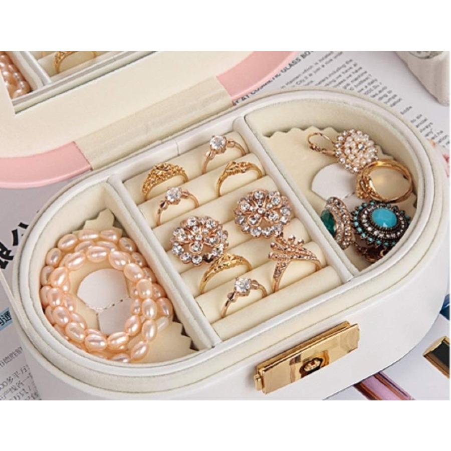 ジュエリーボックス コスメ メイク ボックス アクセサリー ケース ポーチ 小物入れ 宝石箱 収納箱 宝箱 ネックレス 鏡付き Anberotta AT27 (ホワイト・ ピンク ...