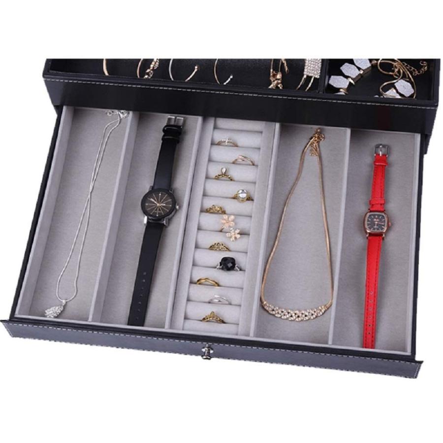 ジュエリーボックス アクセサリー 小物入れ 収納箱 腕時計 メガネ 卓上 ケース 宝石箱 ピアス ネックレス リング 指輪 Anberotta AT42 (ブラック) : Anberotta ...