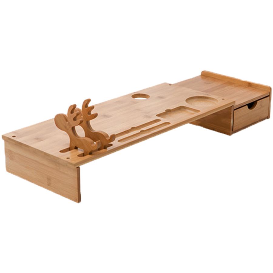 モニター台 2段 木製 パソコン台 机上台 机上ラック 引き出し付き pc台 卓上収納 キーボード収納 オーガナイザー Anberotta J143 (ブラウン・ダークブラウン ...