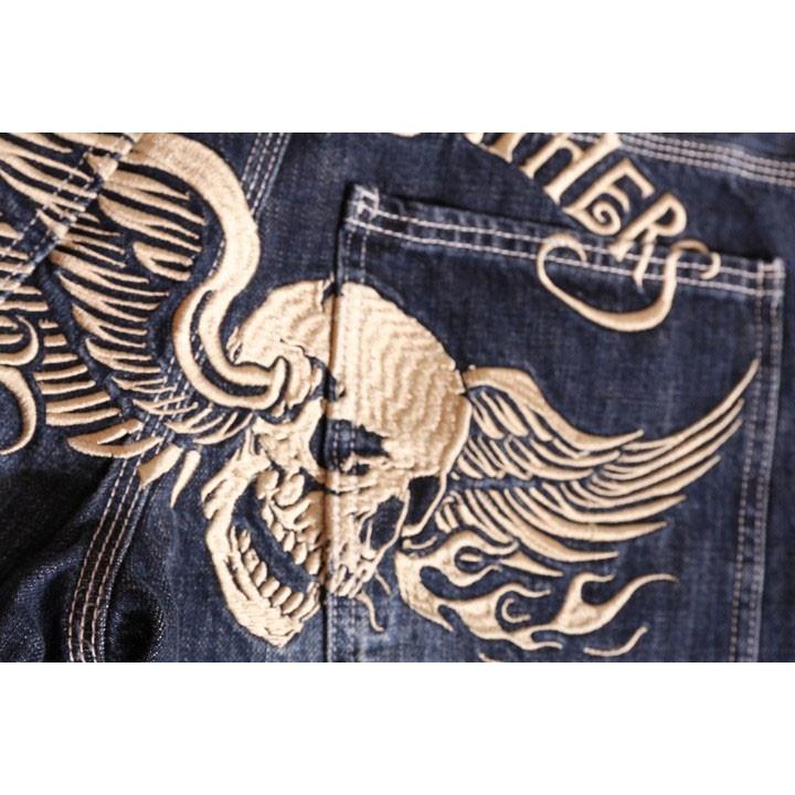 VANSON（バンソン） スカル ウィング 刺繍 USED加工 デニム SP-B-14