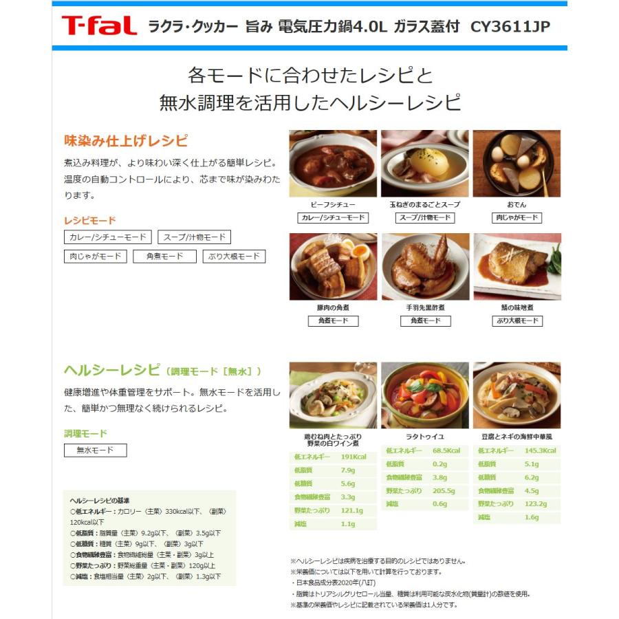 T-fal ティファール 電気圧力鍋 CY3611JP ラクラ・クッカー 旨み4L 味染み仕上げ ガラス蓋付き レシピブック付 103レシピ ホワイト : Anchor Shop - 通販 ...
