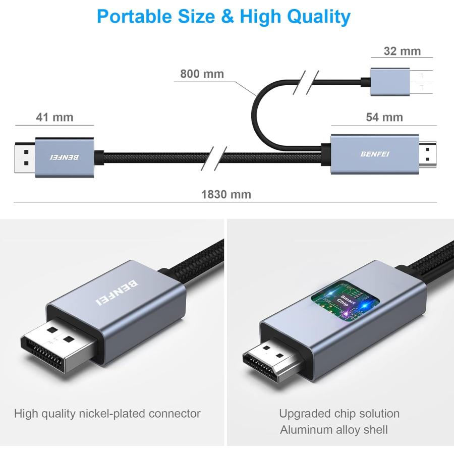BENFEI HDMI - DisplayPort ケーブル 1.8M HDMI DisplayPort モニター PC グラフィックス カード :an20240414-011:ANDANTE ...