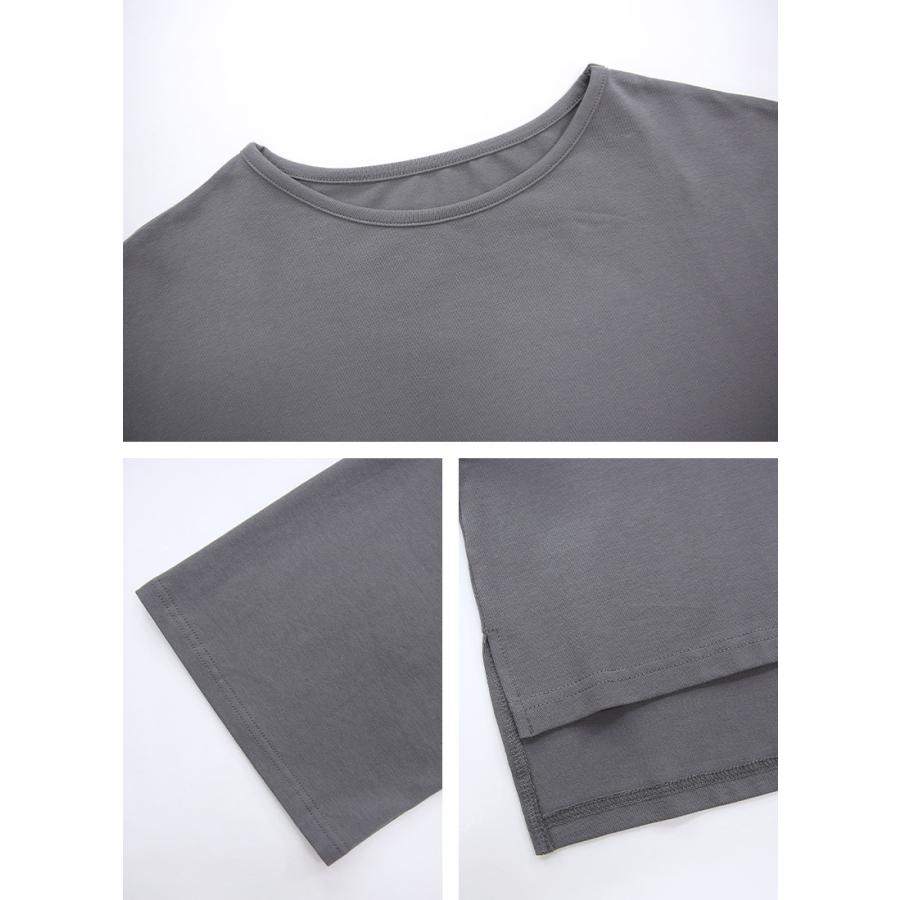 and it_（アンドイット） カットソー レディース 長袖 tシャツ ロンt トップス 体型カバー ショート丈 無地 白 黒 秋 春 ...