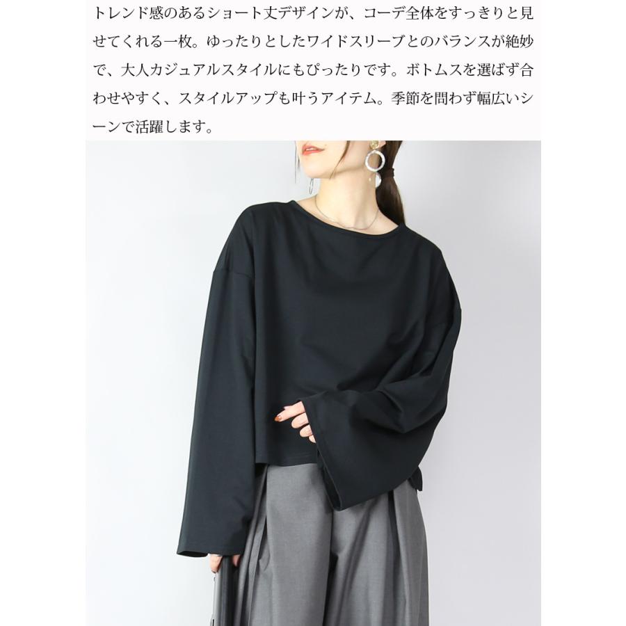 and it_（アンドイット） カットソー レディース 長袖 tシャツ ロンt トップス 体型カバー ショート丈 無地 白 黒 秋 春 ...