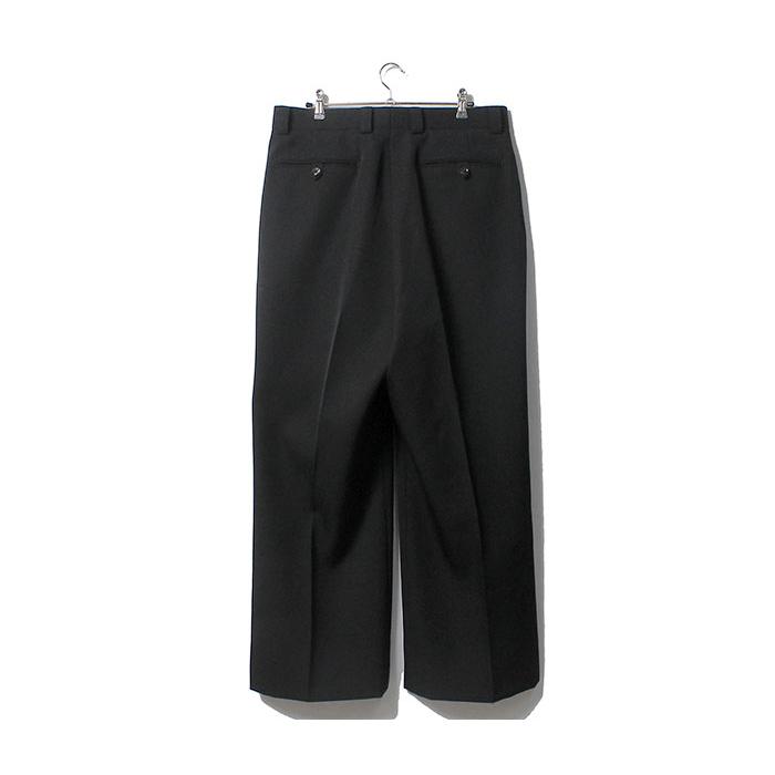 インテリム INTERIM ブラックウールギャバジン ワンタック バギースラックス パンツ PURE BLACK WOOL GABERDINE 1-TUCK BAGGY SLACKS ...