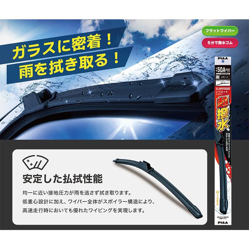 PIAA WSVS53A ピア SLIMVOGUE スリムヴォーグ シリコートワイパー 長さ525mm/呼番53A ゴム交換可能 フラットワイパー シリコンゴム 撥水 : アンドライブ ...
