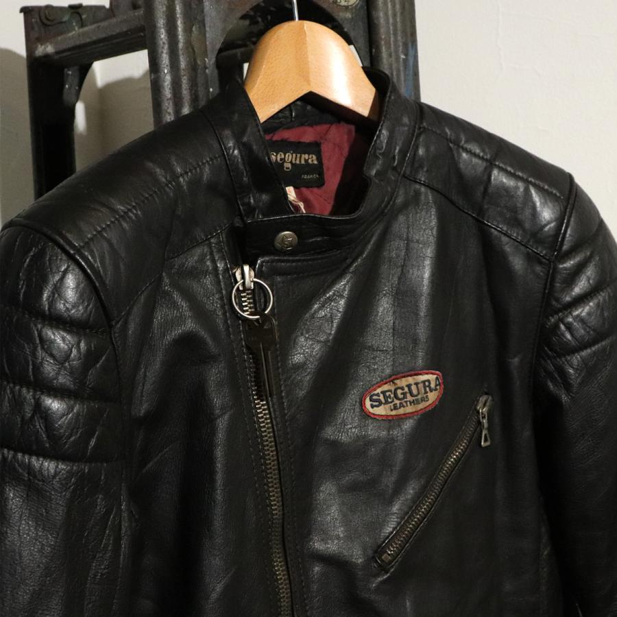 ヴィンテージ レザーライダース ライダースジャケット 黒 ブラック フランス 牛革 シングルライダースジャケット 古着 :upa179 ...